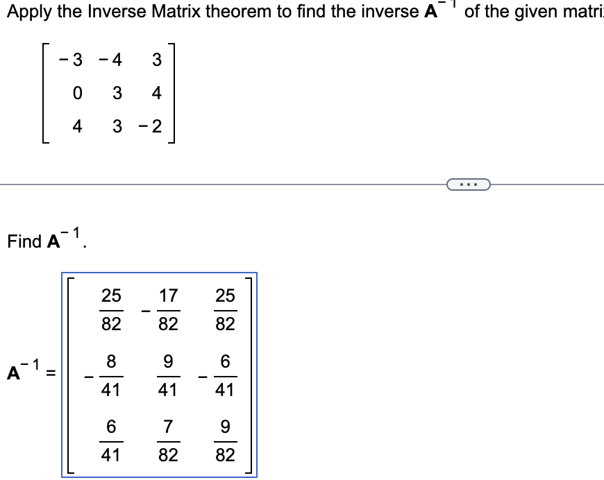 Apply the Inverse Matrix theorem to ﻿find the inverse | Chegg.com