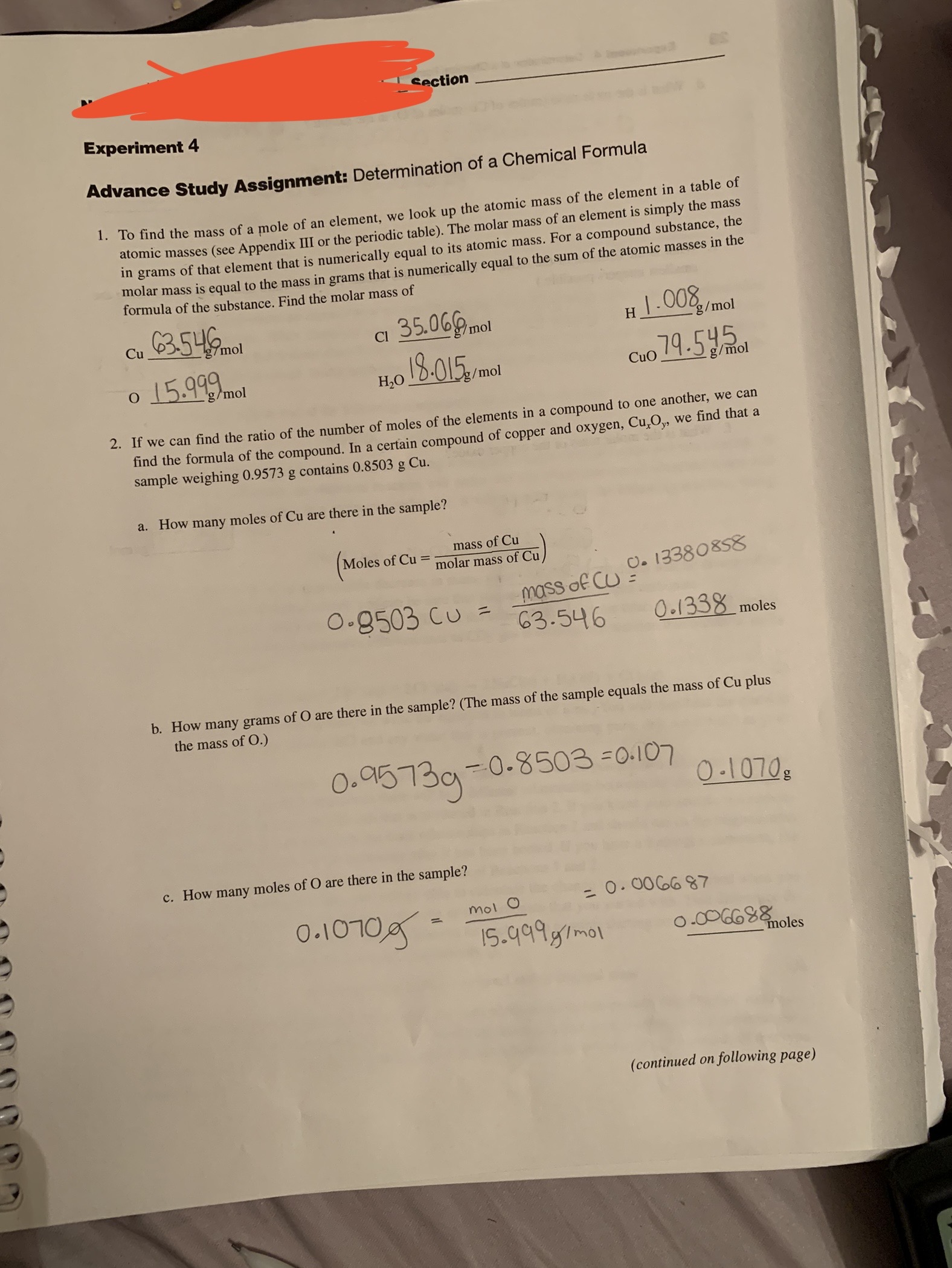 Solved Advance Study Assignment: Deter 1. To find the mass | Chegg.com