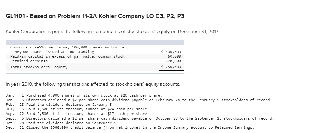 Solved GL1101 - Based on Problem 11-2A Kohler Company LO C3, | Chegg.com
