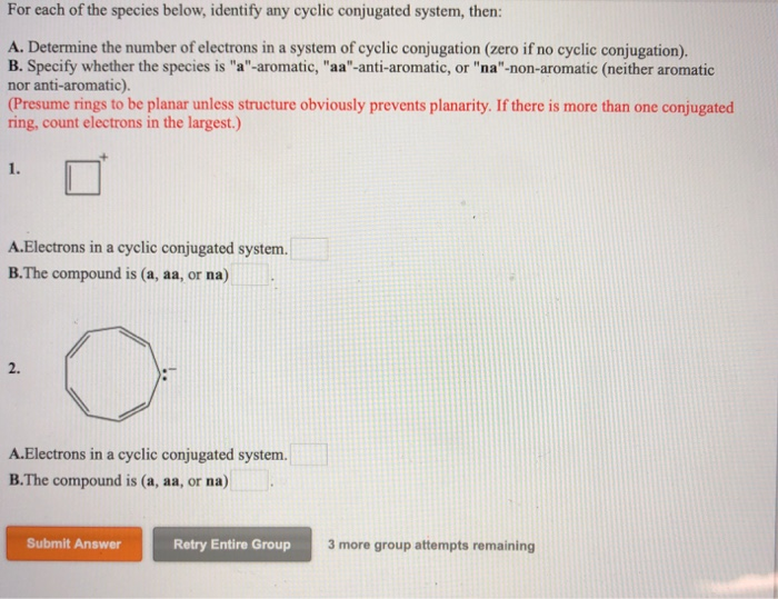 Solved For each of the species below, identify any cyclic | Chegg.com