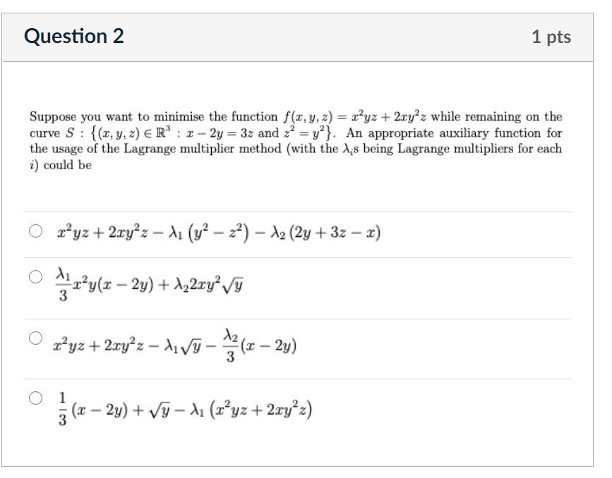 Solved Question 2 1 Pts Suppose You Want To Minimise The