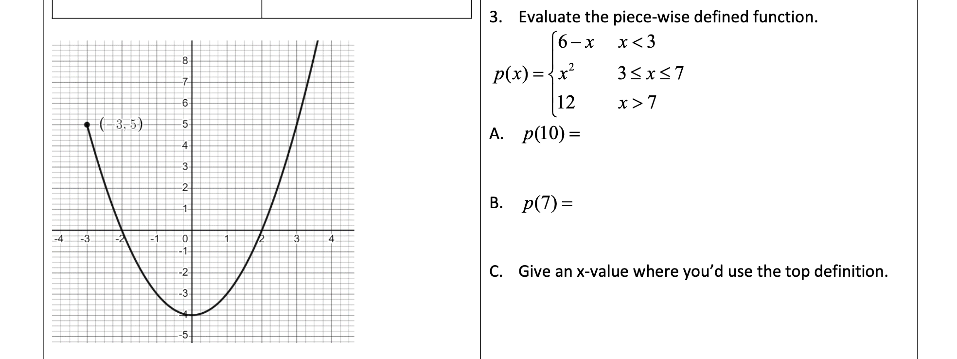 Solved 3. Evaluate the piece-wise defined function. | Chegg.com