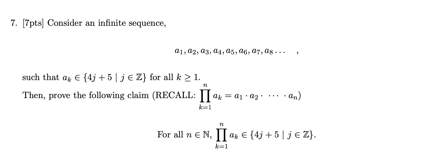 Solved 7. [7pts] Consider an infinite sequence, A1, A2, A3, | Chegg.com