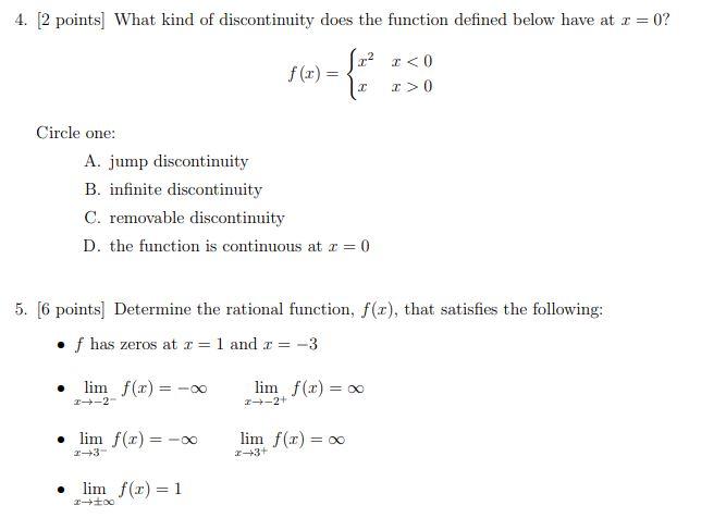 Solved 4. [2 points) What kind of discontinuity does the | Chegg.com