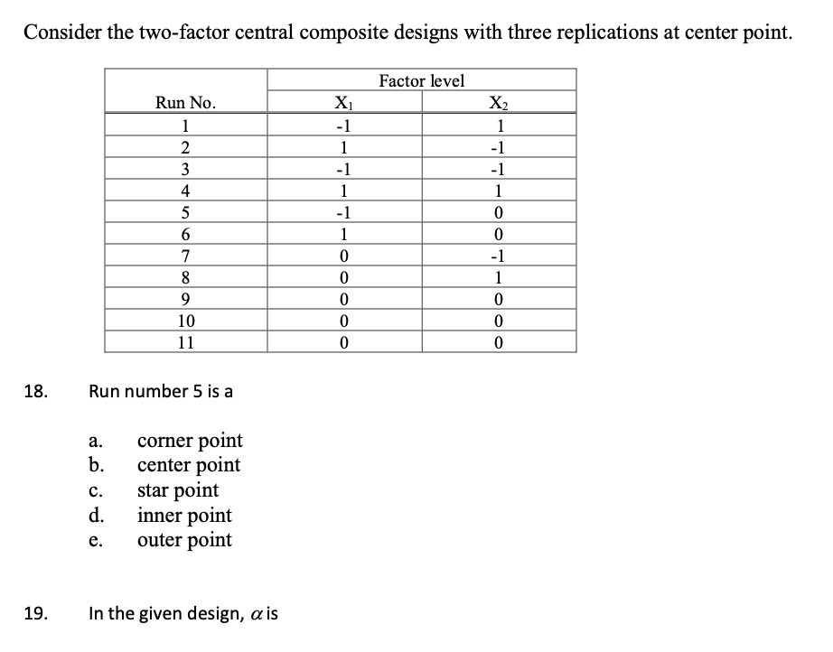 Solved Consider the two-factor central composite designs | Chegg.com
