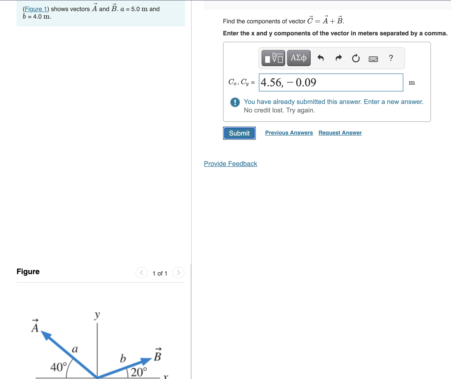 Solved (Figure 1) ﻿shows vectors vec(A) ﻿and vec(B)*a=5.0m | Chegg.com