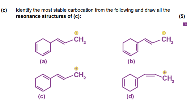 Solved Identify the most stable carbocation from the | Chegg.com
