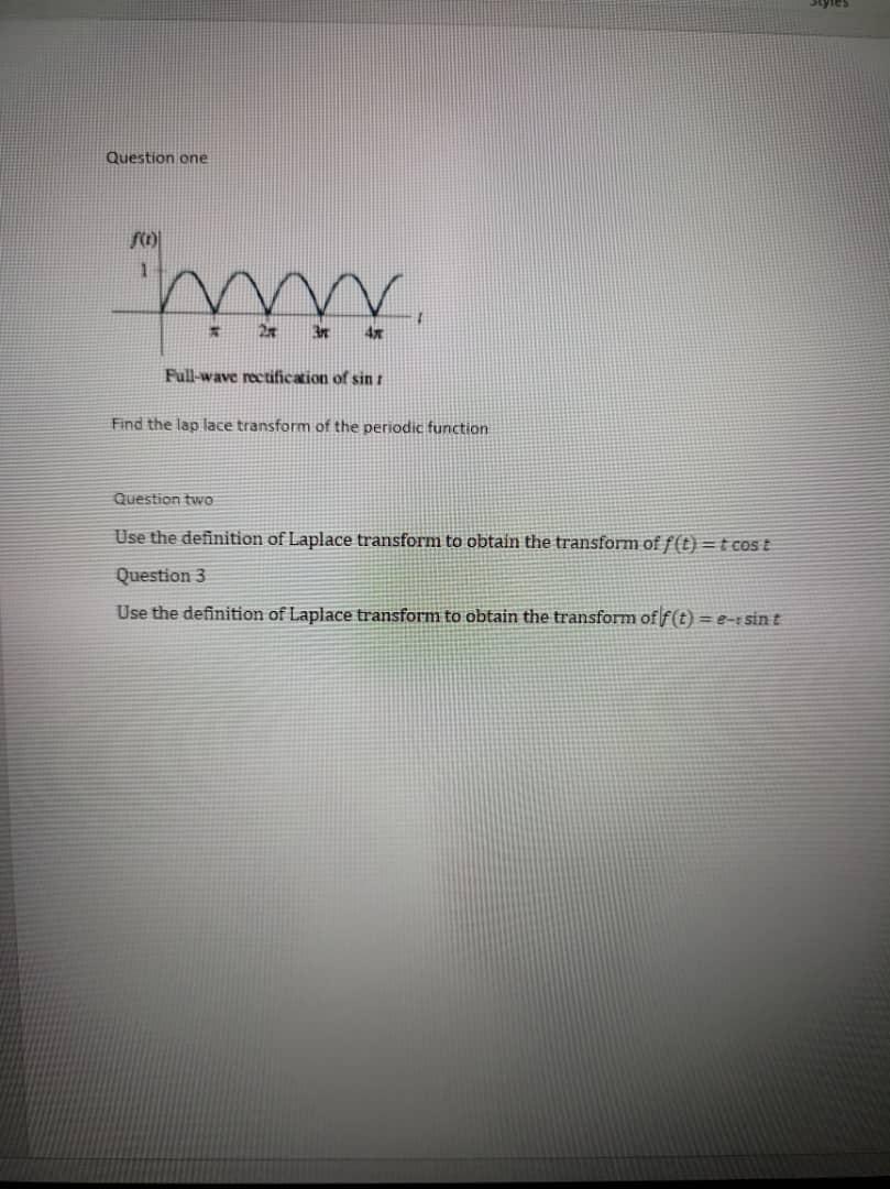 Solved Question one f(t) mm 2.4 31 4x Full-wave | Chegg.com
