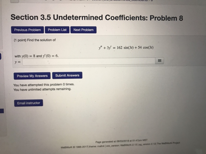 Solved Section 3.5 Undetermined Coefficients: Problem 7 | Chegg.com