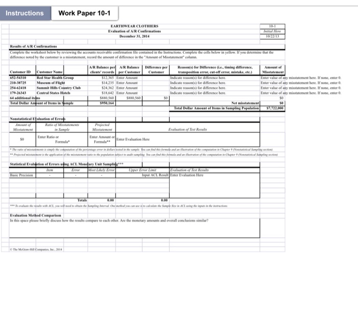 Instructions Work Paper 10-1 EarthWear Hands-on | Chegg.com