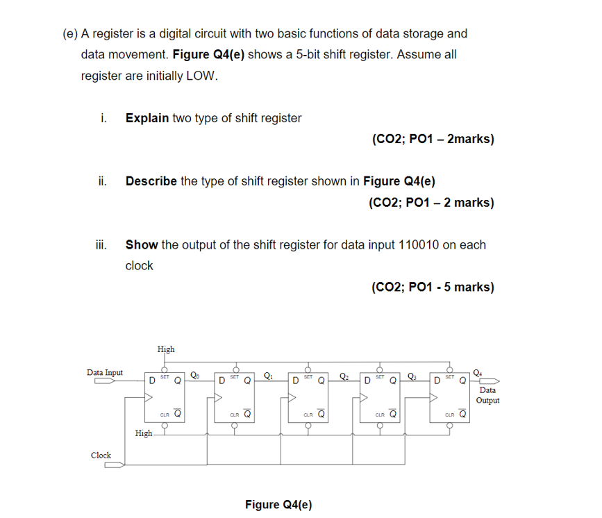 Solved (e) A register is a digital circuit with two basic | Chegg.com