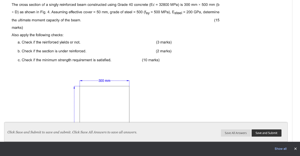 Solved The cross section of a singly reinforced beam | Chegg.com