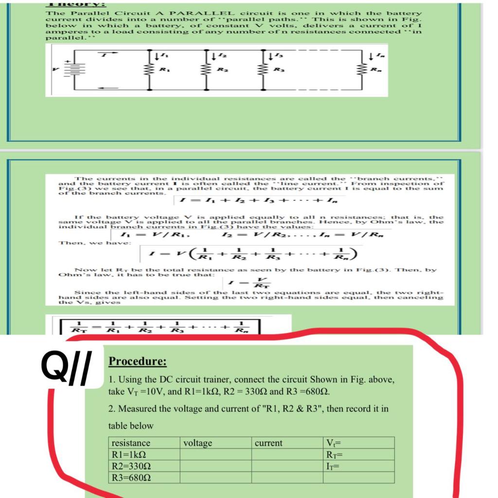 Solved 1neory The Parallel Circuit A PARALLEL circuit is one | Chegg.com