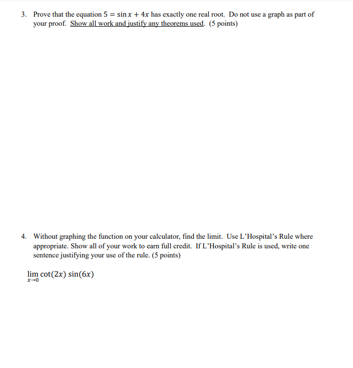 Solved 3. Prove that the equation 5 = sin x + 4x has exactly | Chegg.com