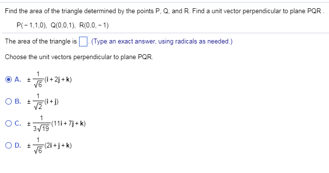 Solved Find the area of the triangle determined by the | Chegg.com