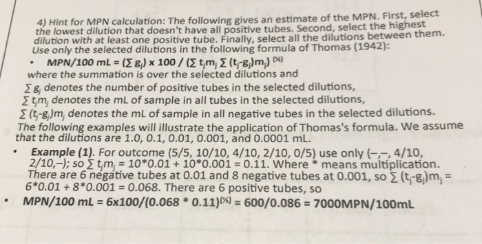 Solved 4) Hint for MPN calculation: The following gives an | Chegg.com