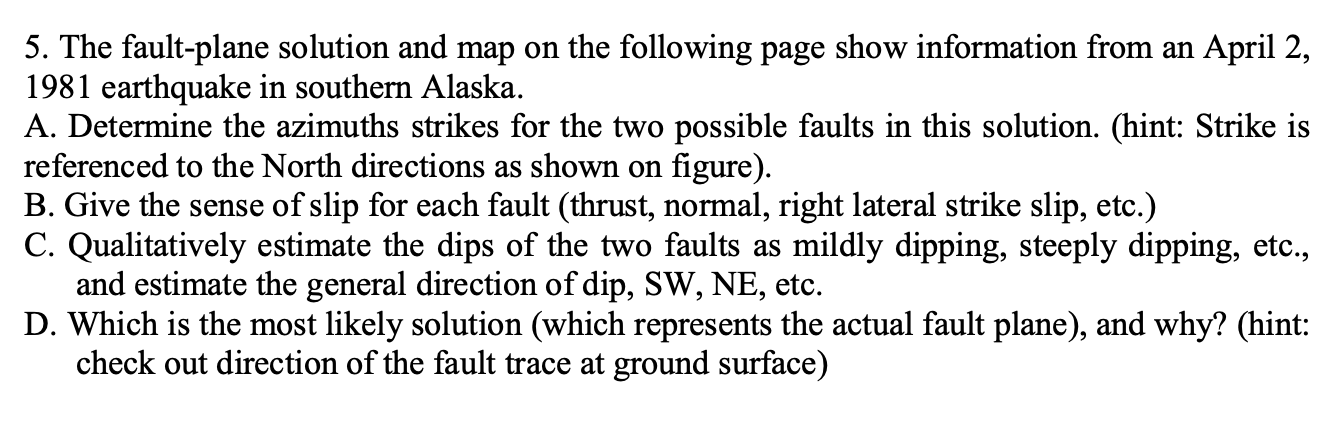 5. The fault-plane solution and map on the following | Chegg.com