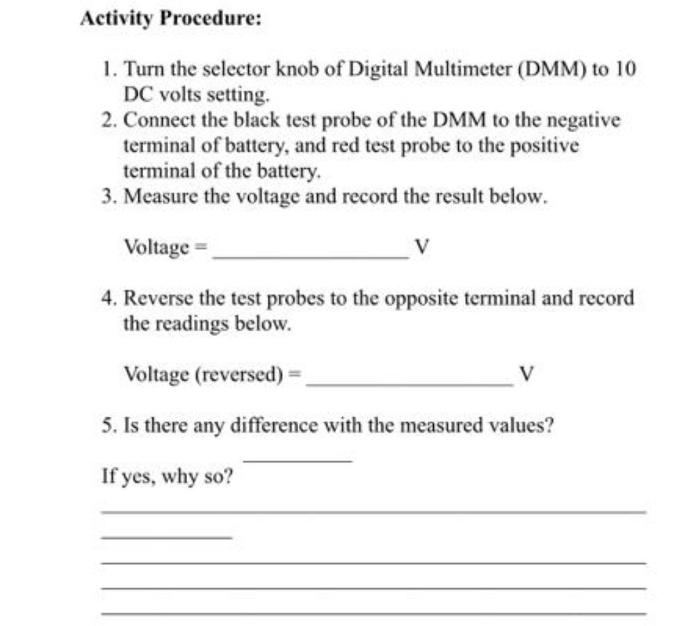 Solved Activity Procedure: 1. Turn the selector knob of | Chegg.com