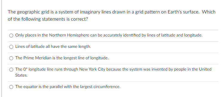 Solved The geographic grid is a system of imaginary lines | Chegg.com