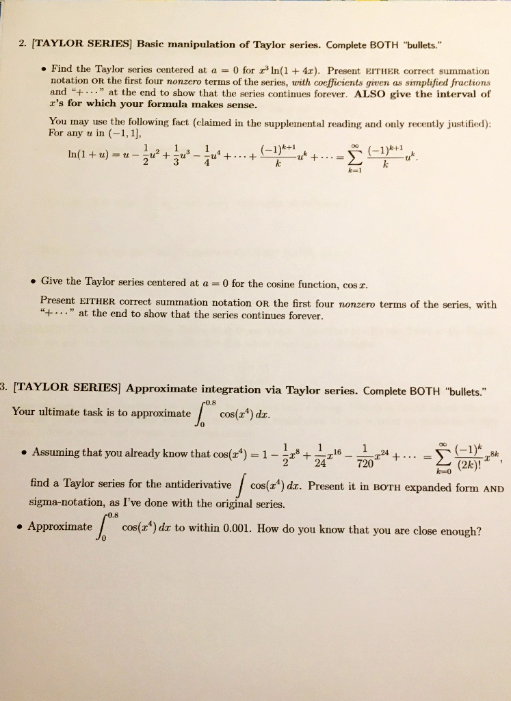 Solved 2. [TAYLOR SERIES) Basic manipulation of Taylor | Chegg.com