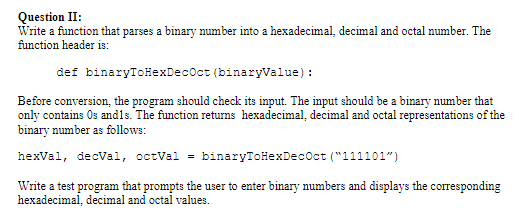 Solved Question II: Write a function that parses a binary | Chegg.com