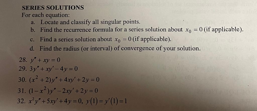 Solved SERIES SOLUTIONS For each equation: a. Locate and | Chegg.com