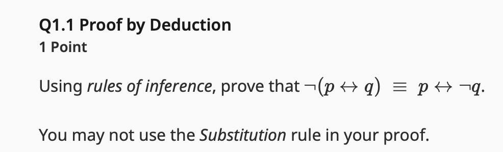 Solved Q1.1 Proof by Deduction 1 Point Using rules of | Chegg.com