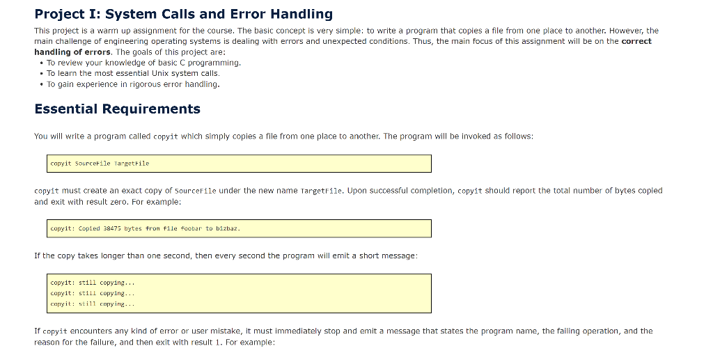 Solved Project I: System Calls and Error Handling This | Chegg.com