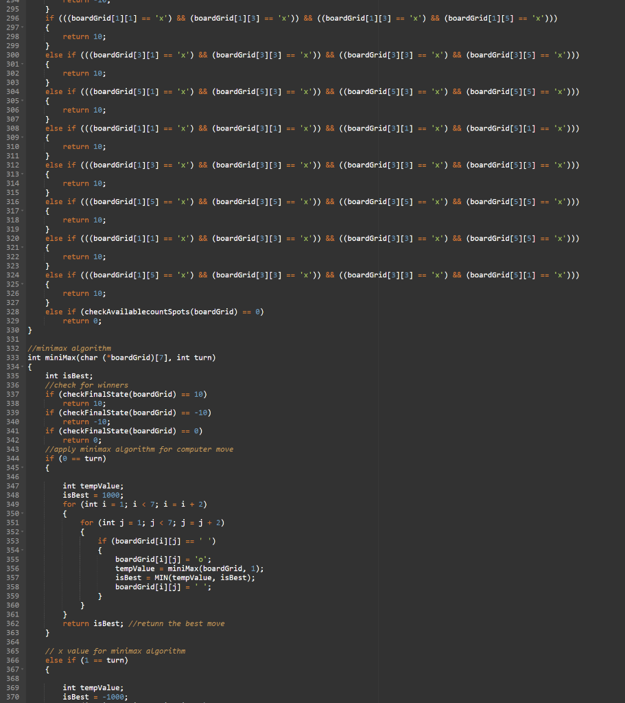 Solved The Code works, it is an unbeatable tic-tac-toe | Chegg.com
