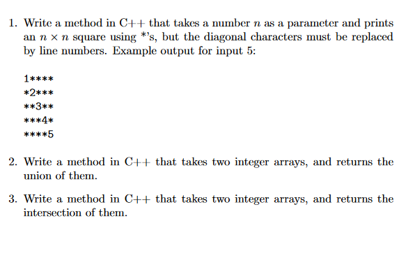 Solved 1. Write a method in C++ that takes a number n as a | Chegg.com