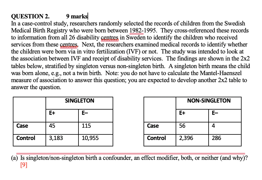 Solved QUESTION 2. 9 ﻿marks|In a case-control study, | Chegg.com