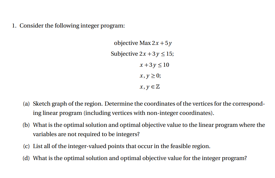 Solved 1. Consider the following integer program: objective | Chegg.com