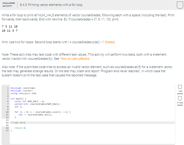 Solved CHALLENGE ACTIVITY 8.4.3: Printing vector elements | Chegg.com