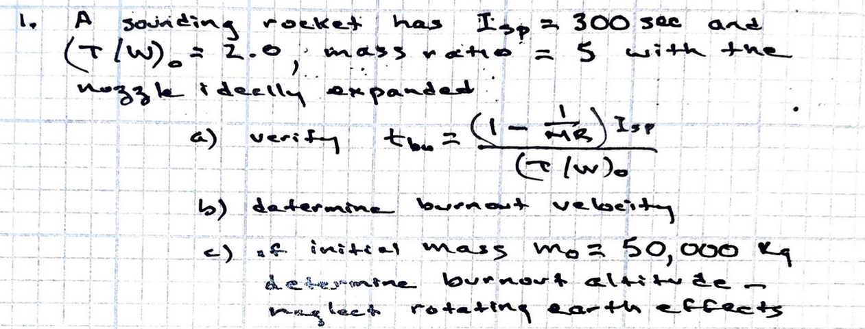 Solved 1. A sounding rocket has Isp=300sec and (T/ω)0=2.0, | Chegg.com