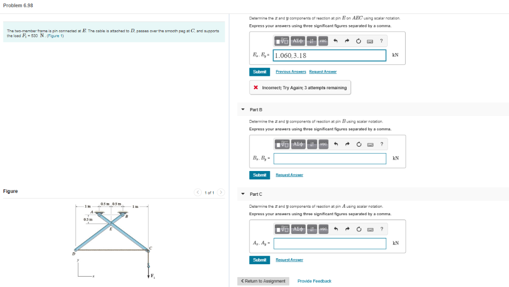 Solved Problem 6.98 Detemine ther and y components of | Chegg.com