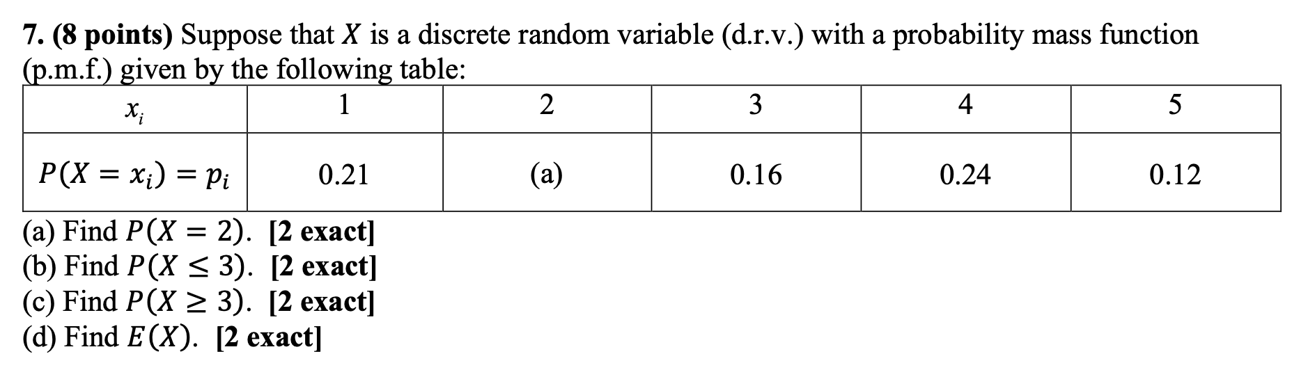 Solved 7. (8 points) Suppose that X is a discrete random | Chegg.com