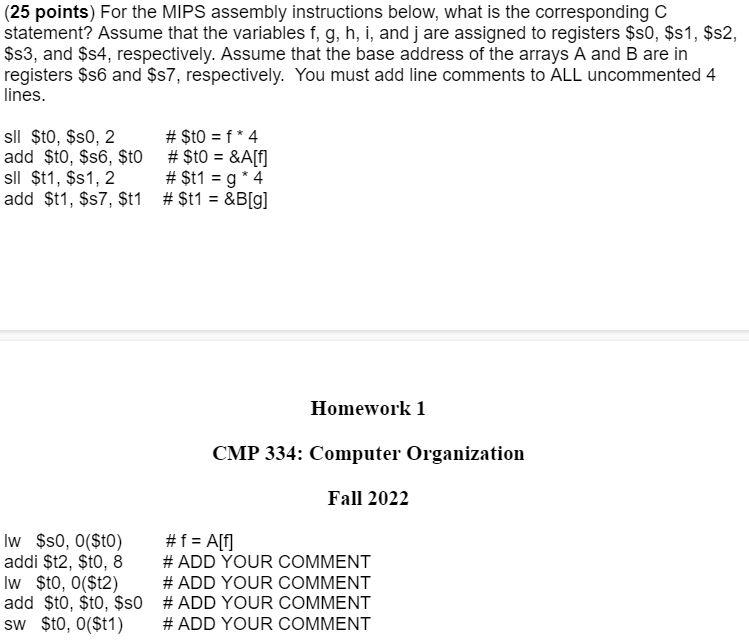 (25 points) For the MIPS assembly instructions below, | Chegg.com