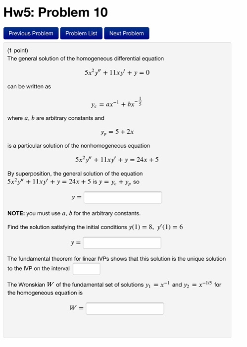 Solved Hw5: Problem 10 Previous Problem Problem List Next | Chegg.com