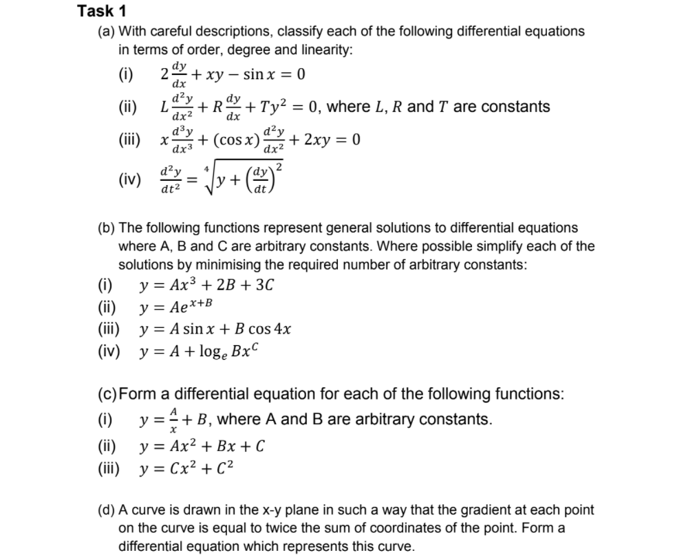 Solved dx Task 1 (a) With careful descriptions, classify | Chegg.com