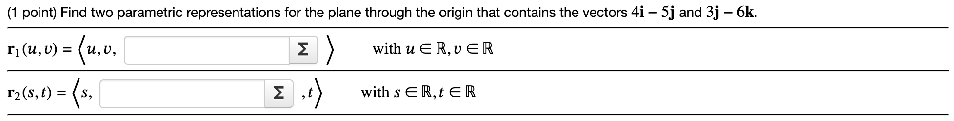 Solved (1 ﻿point) ﻿Find two parametric representations for | Chegg.com
