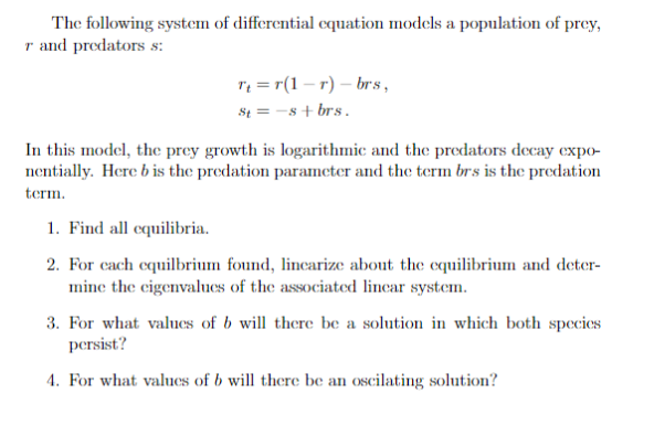 Solved The following system of differential equation models | Chegg.com