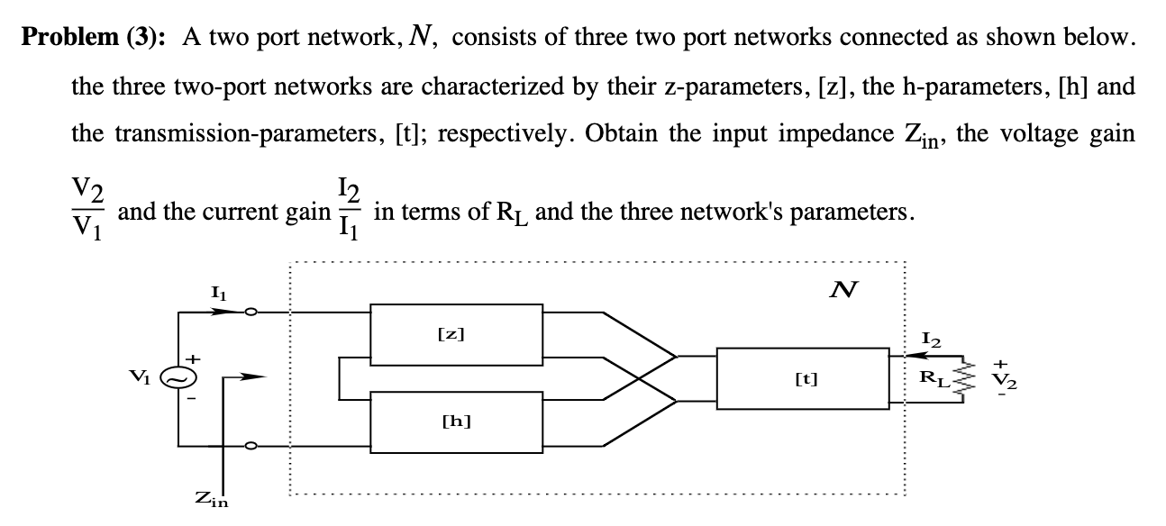 Solved Problem (3): A two port network, N, consists of three | Chegg.com
