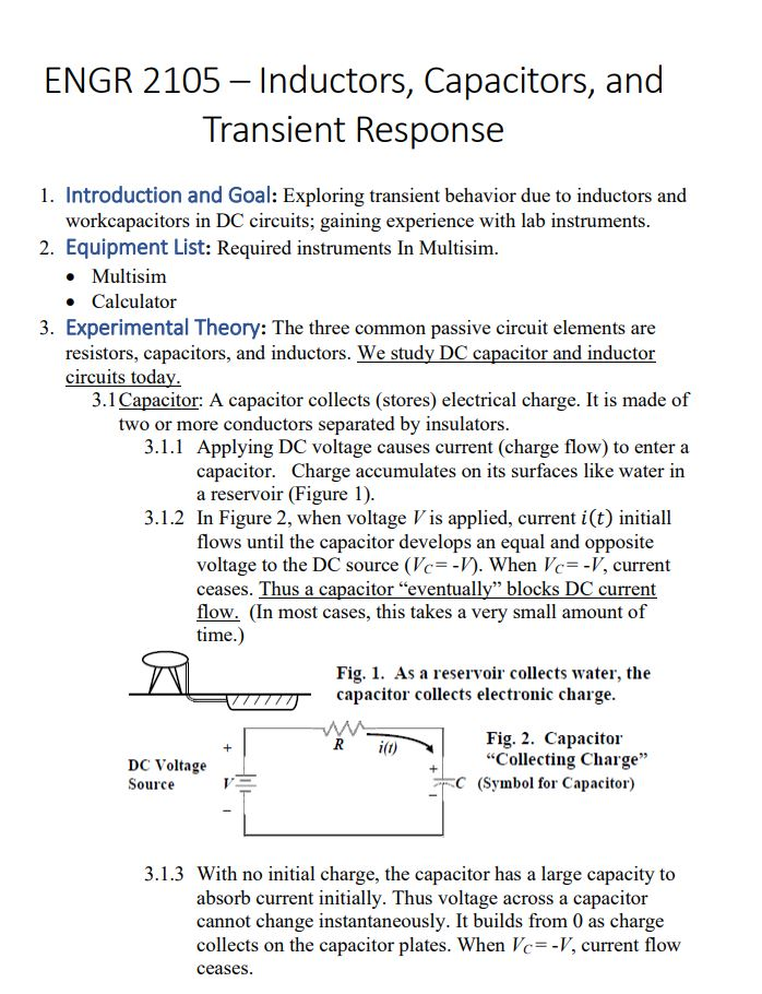 ENGR 2105 – Inductors, Capacitors, And Transient R... | Chegg.com
