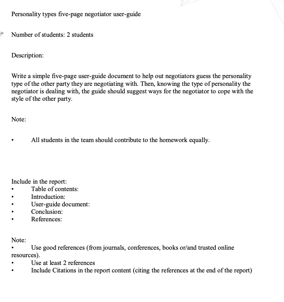 Solved Personality types five-page negotiator user-guide | Chegg.com