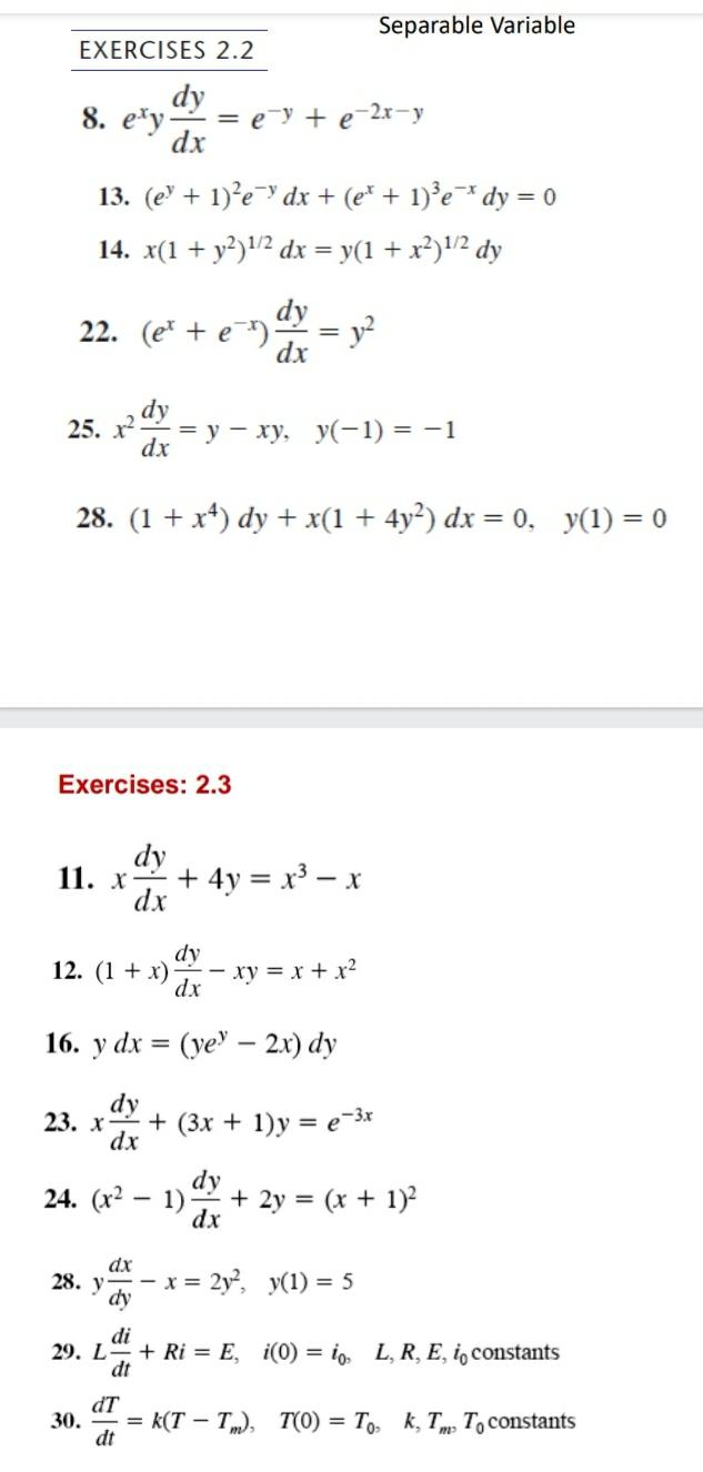 Solved Separable Variable EXERCISES 2.2 dy 8. ety = e | Chegg.com