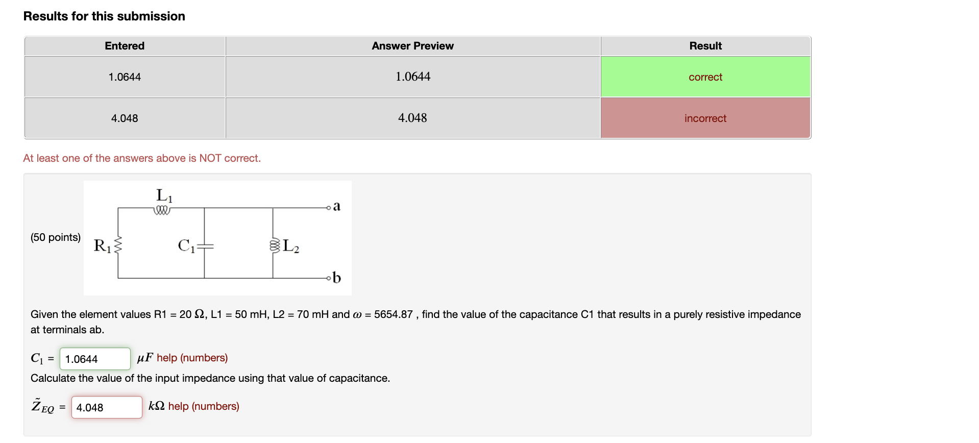 Solved Given the element values R1 = 20 ΩΩ, L1 = 50 mH, L2 = | Chegg.com