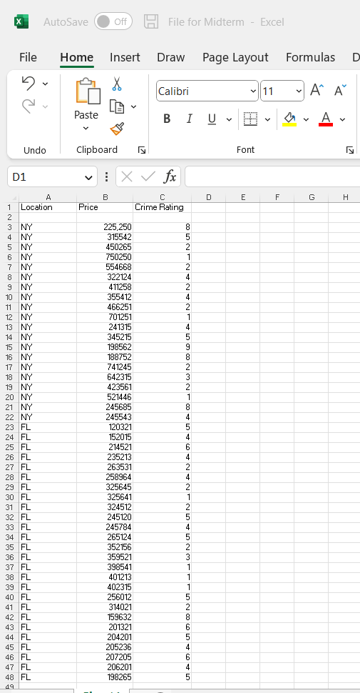 Solved x AutoSave Ooff File for Midterm - Excel File Home | Chegg.com
