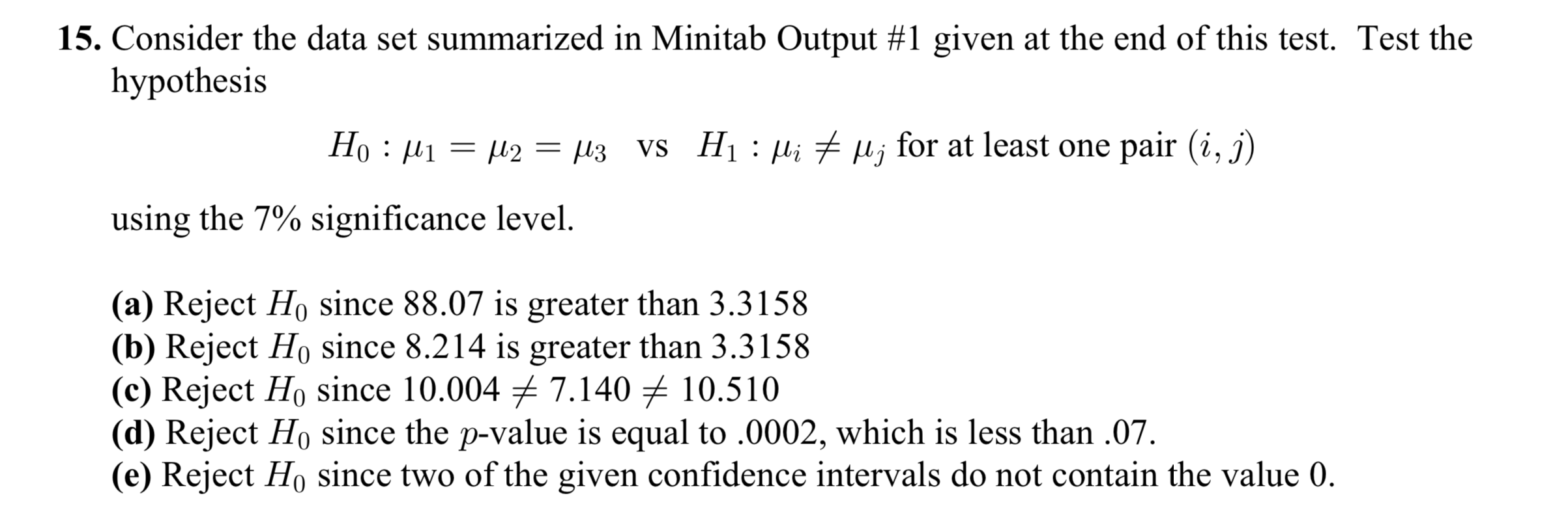 Solved 15. Consider the data set summarized in Minitab | Chegg.com