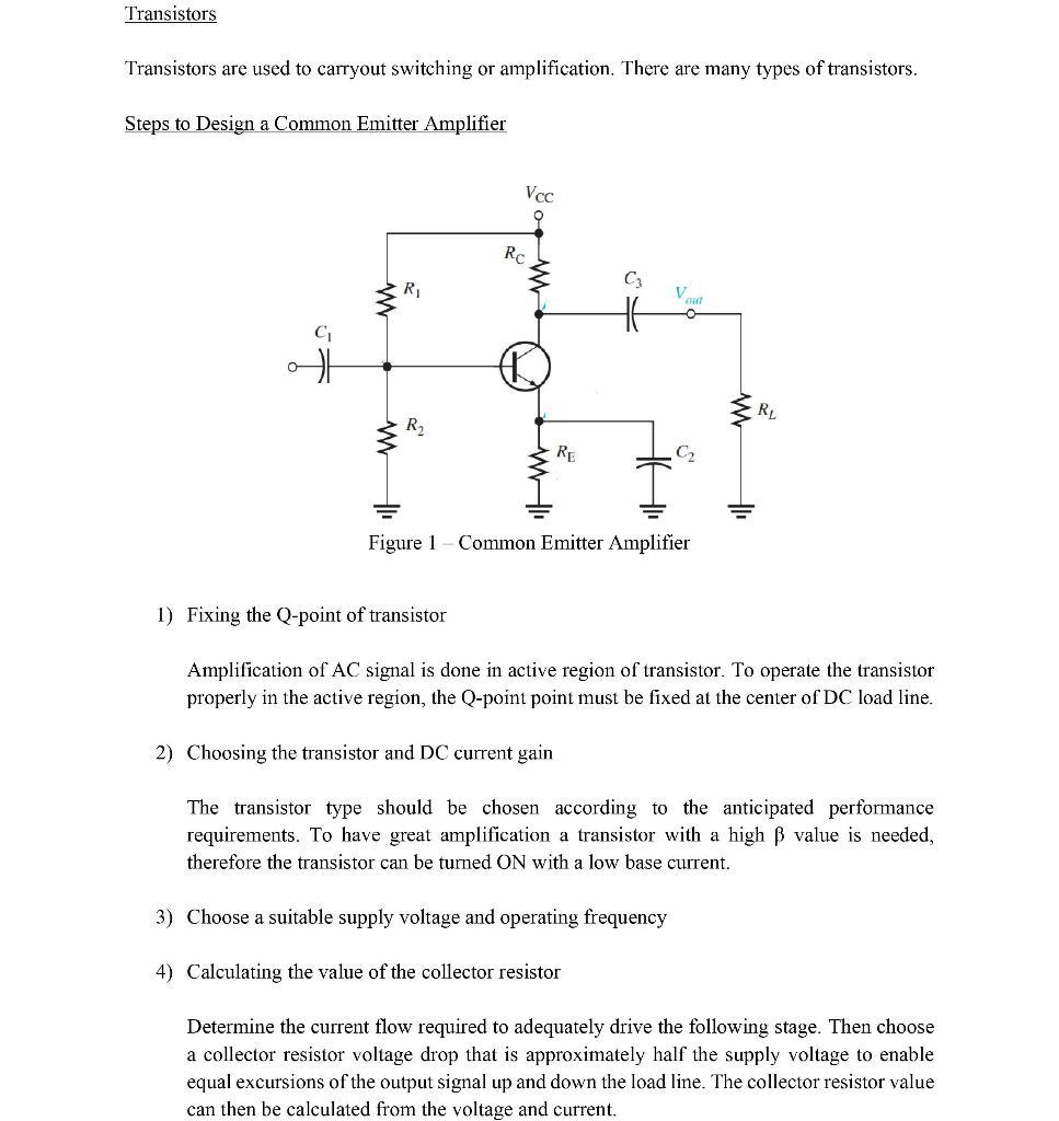 Solved PROBLEM STATEMENT Design a common emitter amplifier | Chegg.com