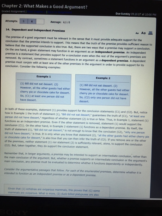 Chapter 2: What Makes a Good Argument? Graded | Chegg.com